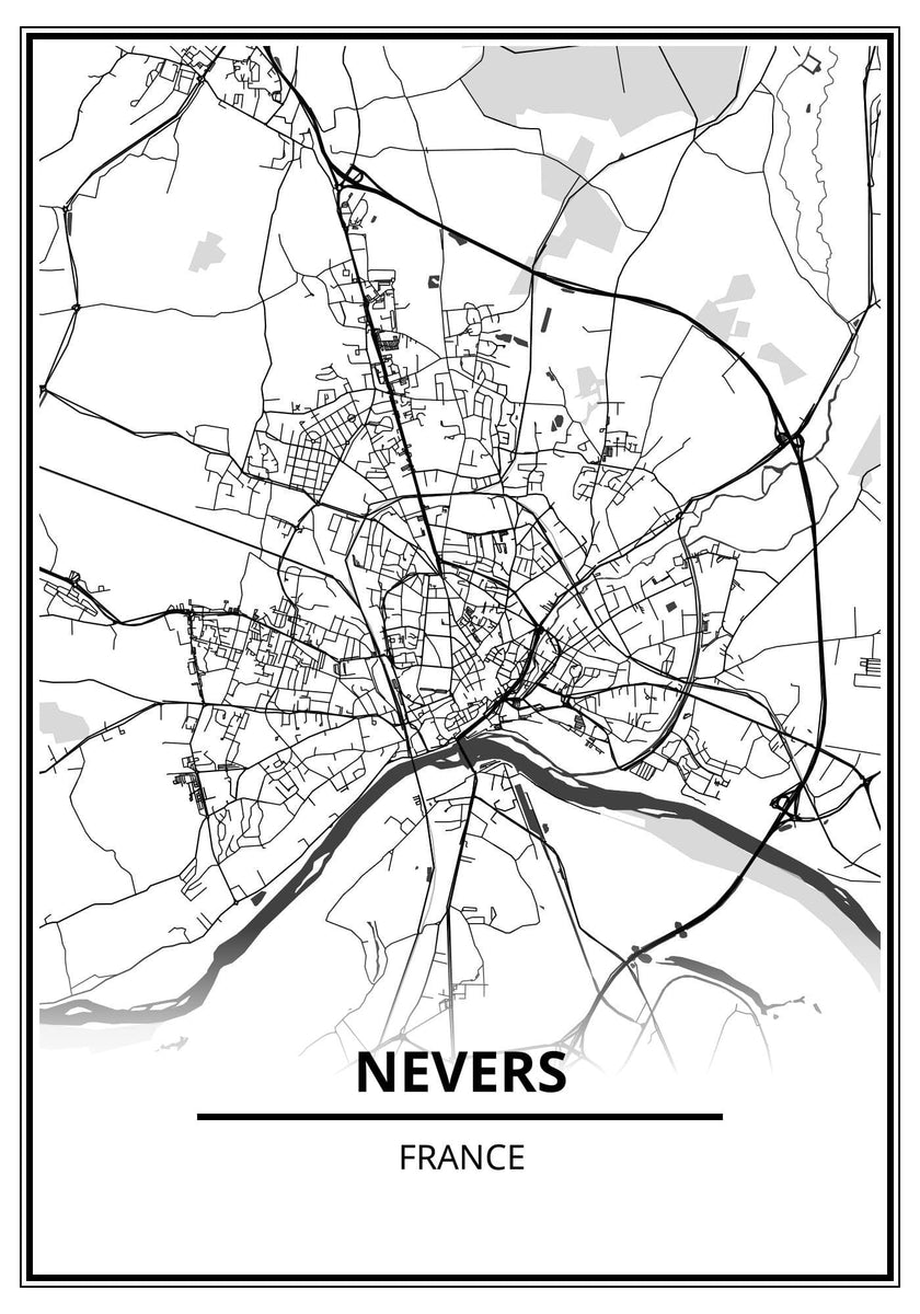 Carte Nevers, Affiche Déco Ville Nièvre | Affichea