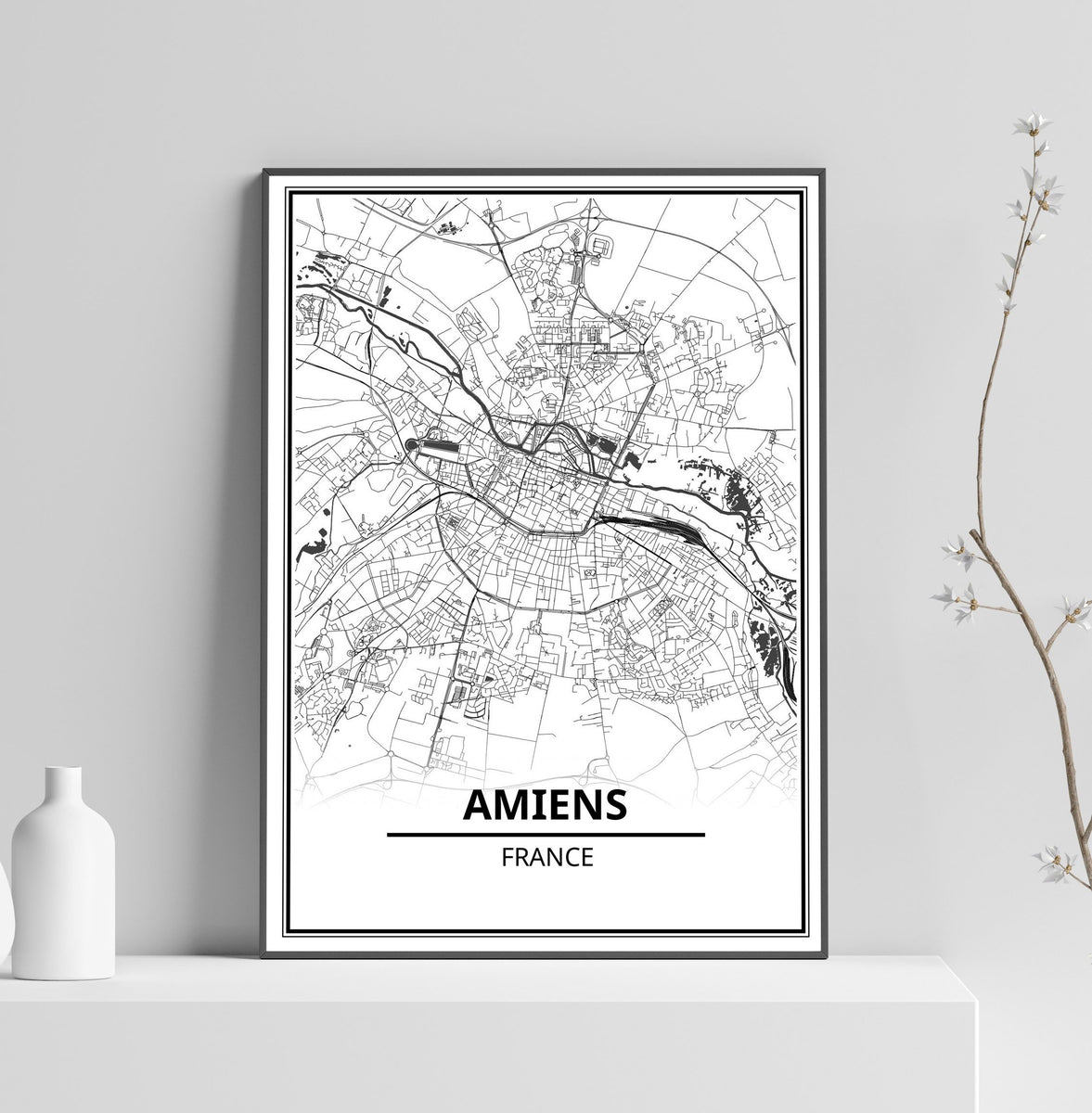 Carte Amiens, Affiche Ville Hauts-de-France | Affichea